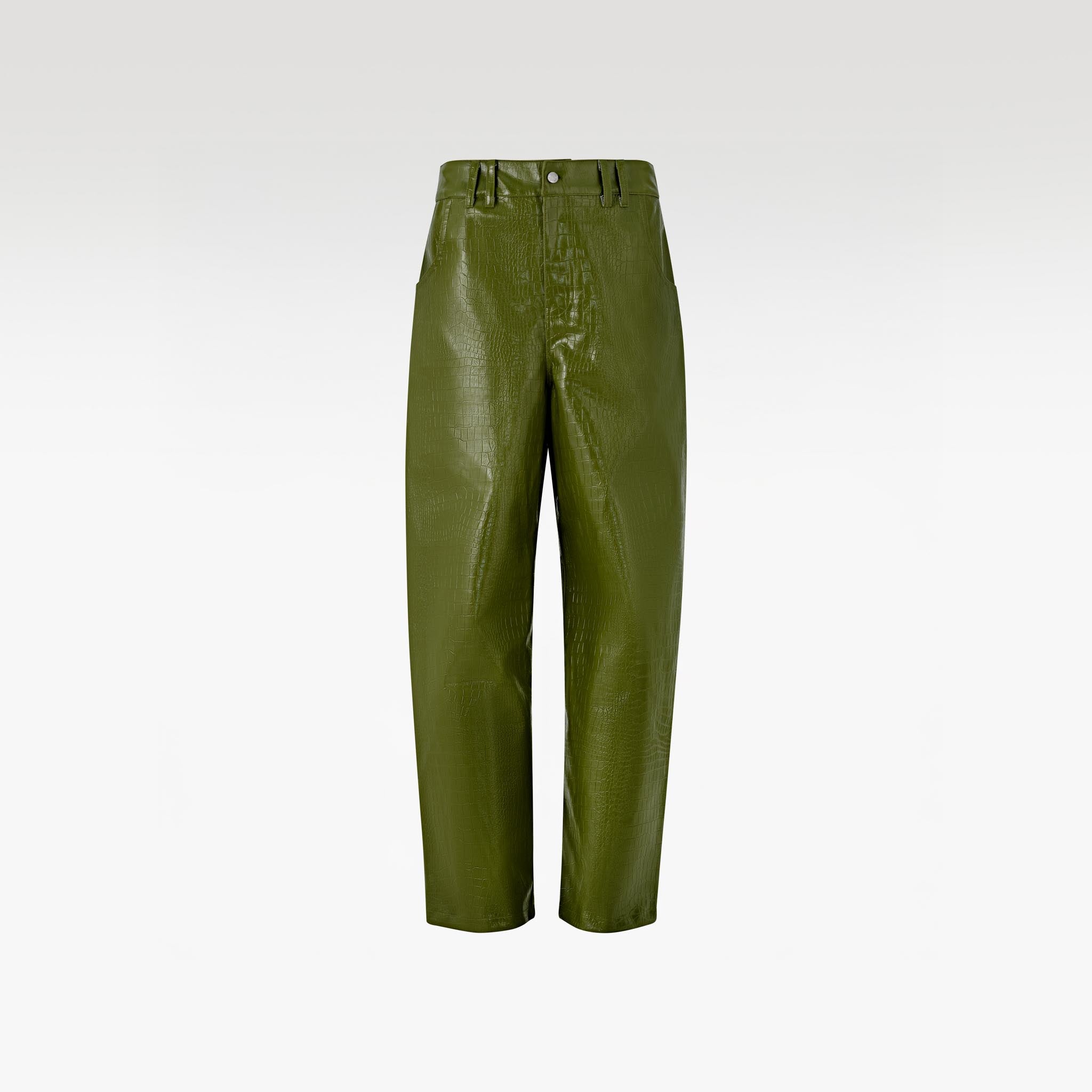 The Obsidian Cipher PU Leather Pants | Green Croc Faux Leather Fit ...